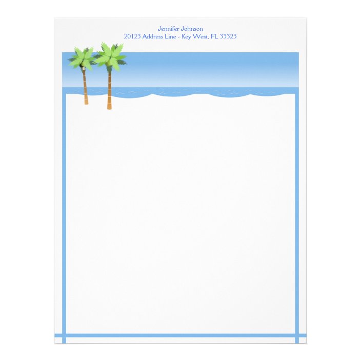 Beach Shoreline with Palm Trees Blue Ocean Custom Letterhead | Zazzle.com
