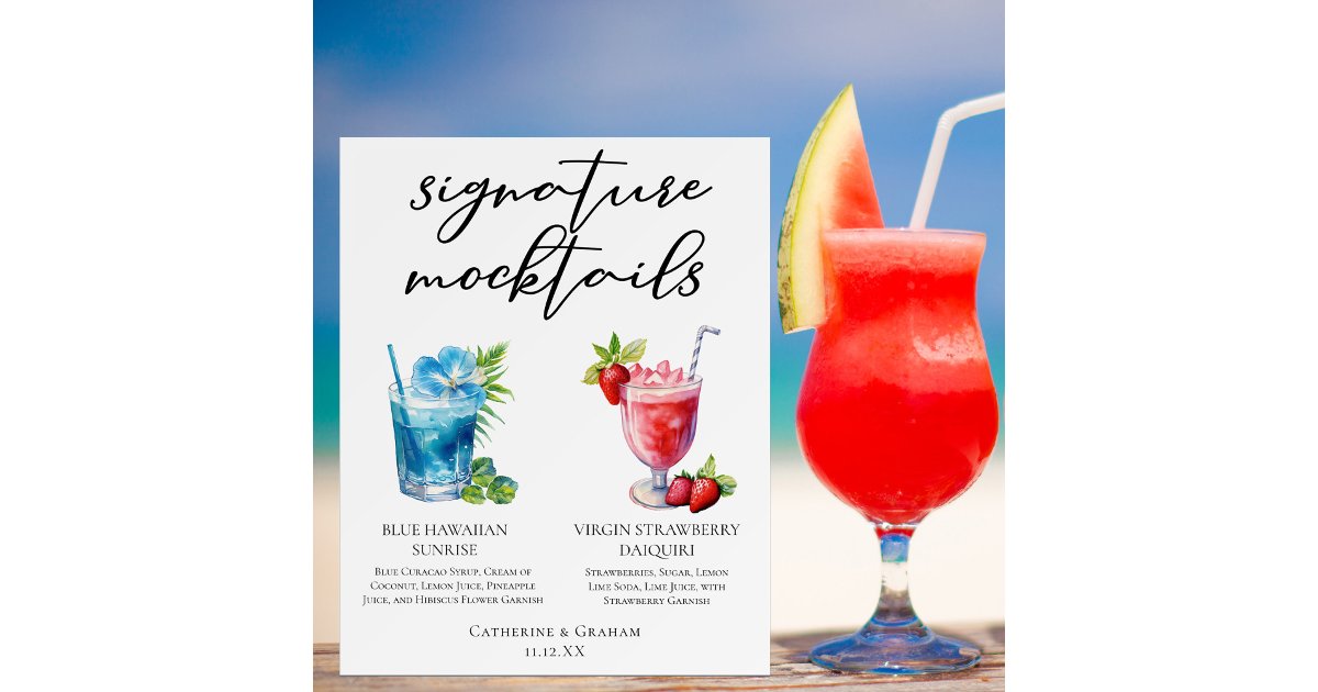 Beach Signature Mocktails Summer Menu Foam Board | Zazzle