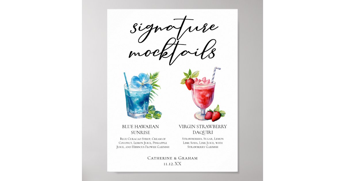 Beach Signature Mocktails Summer Menu Poster | Zazzle
