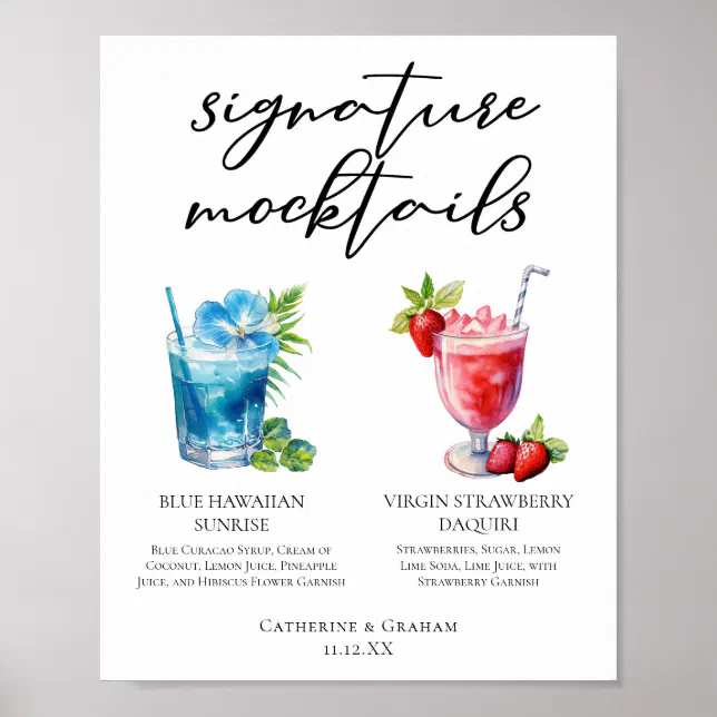 Beach Signature Mocktails Summer Menu Poster | Zazzle