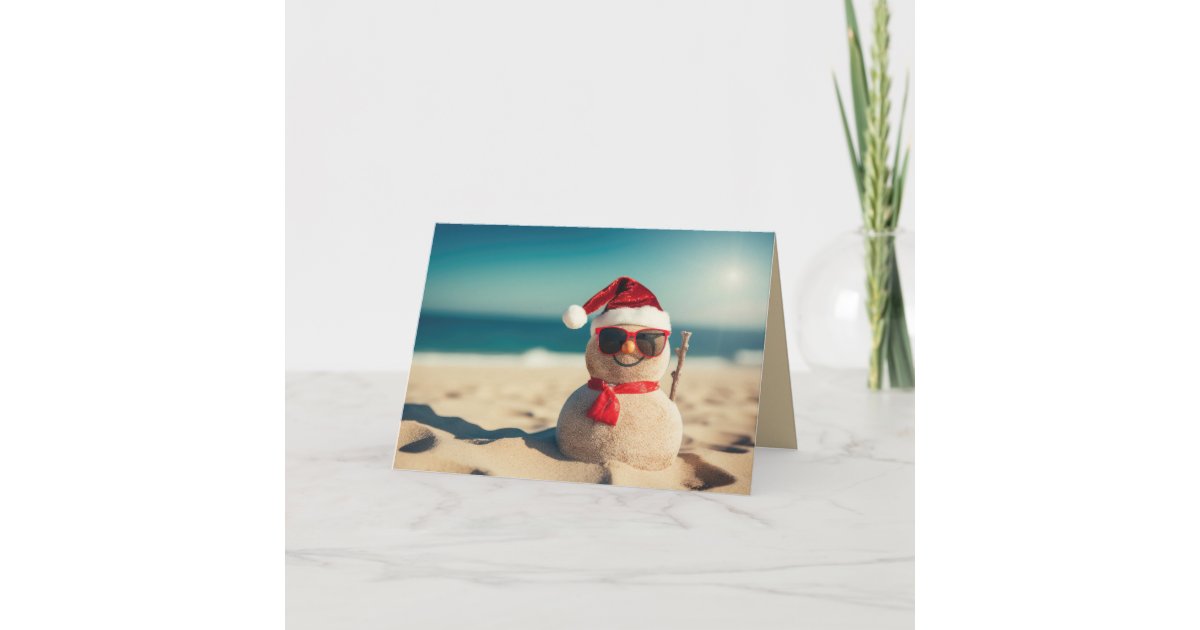 Beach Snowman Holiday Card | Zazzle