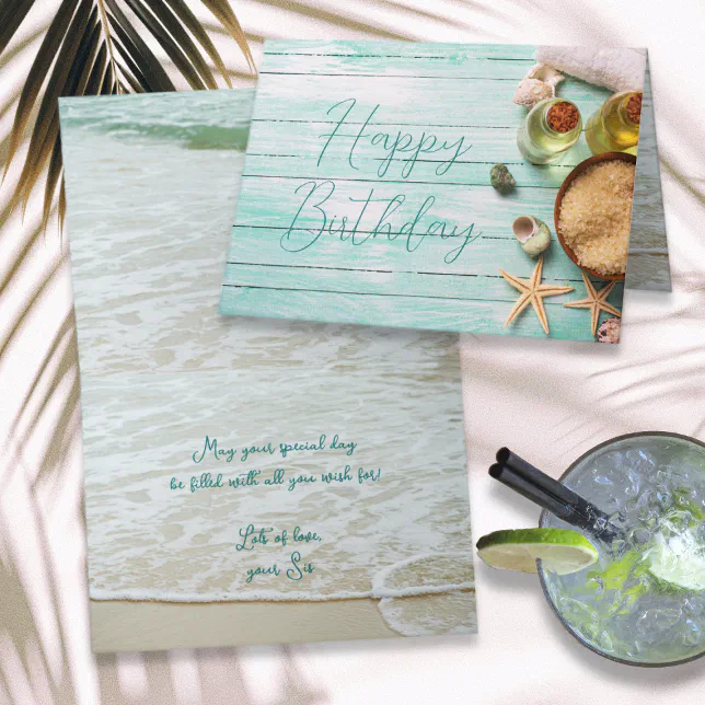 Beach Spa Happy Birthday Custom Message Card | Zazzle