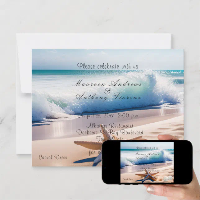 Beach Starfish Sand Waves Invitation | Zazzle