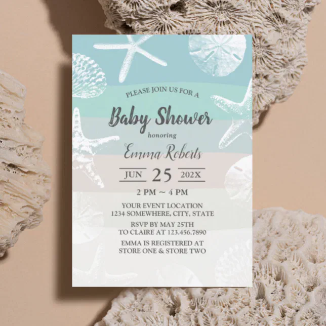 Beach Starfish & Seashells Elegant Baby Shower Invitation | Zazzle