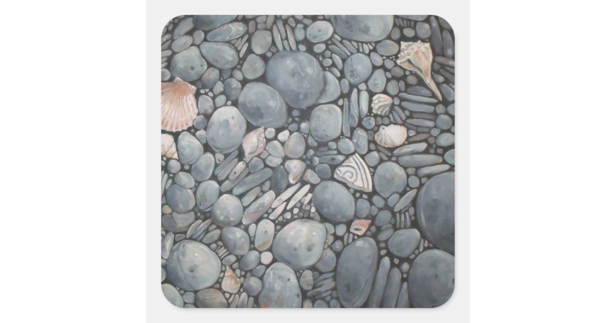 Beach Stones Shells Pebbles Rocks Painting Art Square Sticker | Zazzle