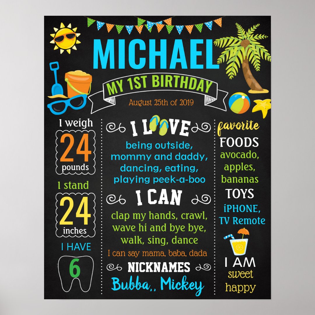 Beach Summer Pool Birthday Party chalkboard Poster | Zazzle