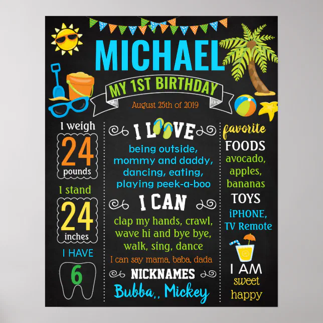 Beach Summer Pool Birthday Party chalkboard Poster | Zazzle