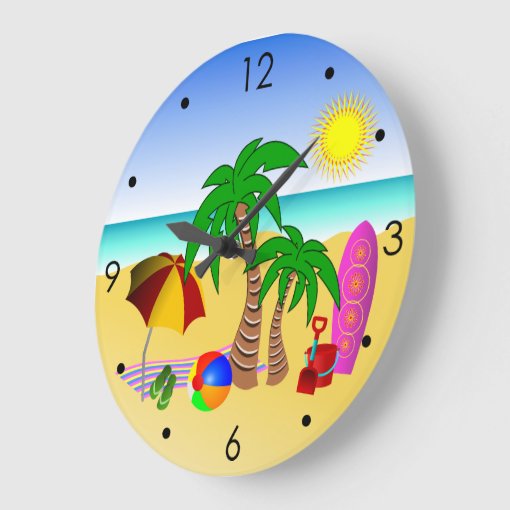 Beach Sun Sea Surf Blue Medium Large Wall Clocks | Zazzle