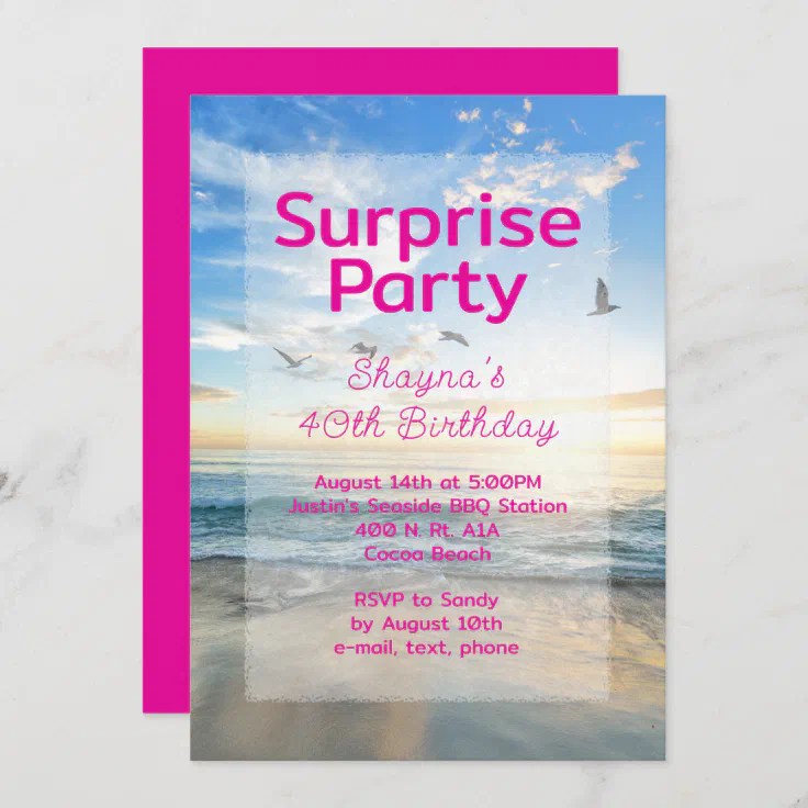 Beach Sunrise Surprise Birthday Party Invitation | Zazzle