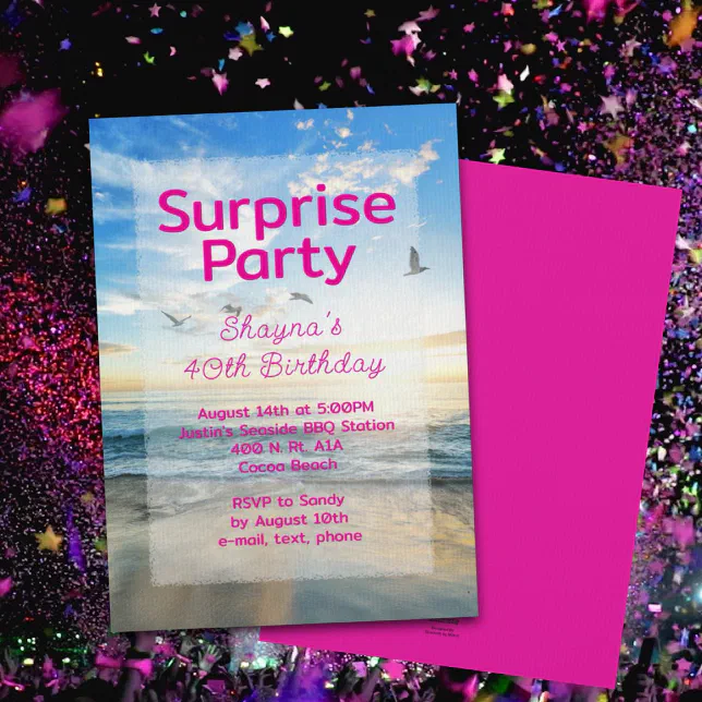 Beach Sunrise Surprise Birthday Party Invitation | Zazzle