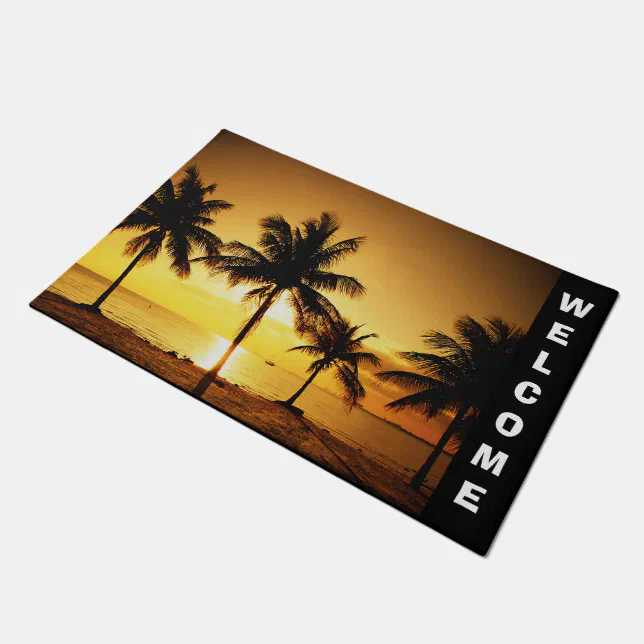 Beach Sunset and Palm Trees Door Mat | Zazzle