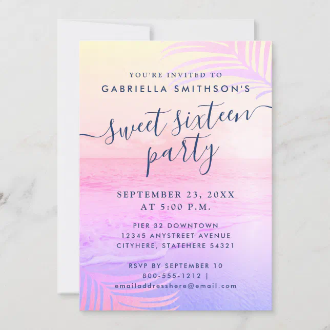 Beach Sunset Filter Tropical Summer 16th Birthday Invitation | Zazzle