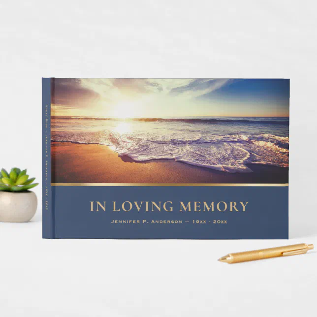 Beach Sunset In Loving Memory Guest Book | Zazzle