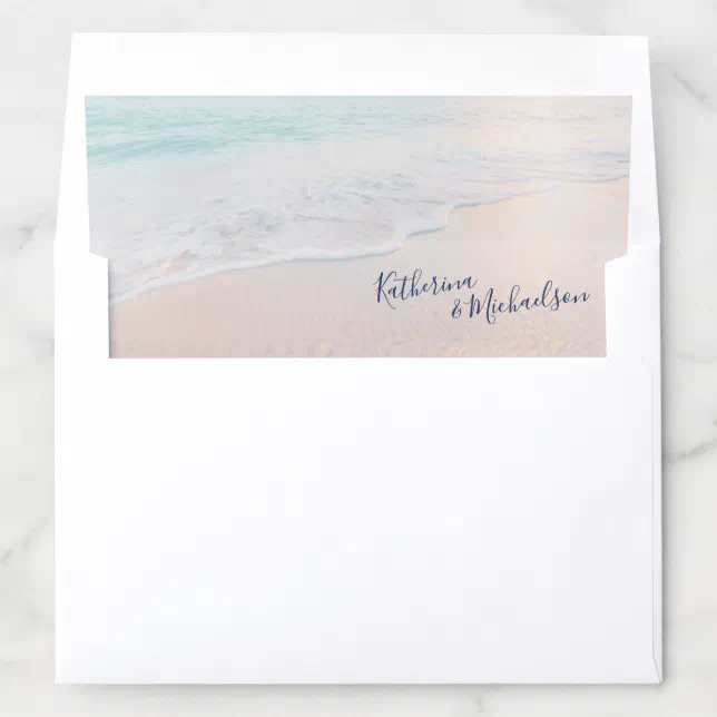 Beach Sunset Pastel Pink Teal Wedding Envelope Liner | Zazzle