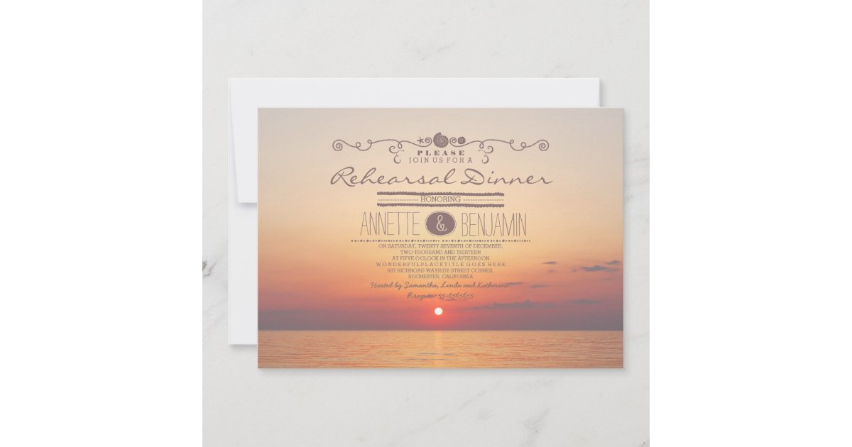 Beach sunset romantic modern rehearsal dinner invitation | Zazzle