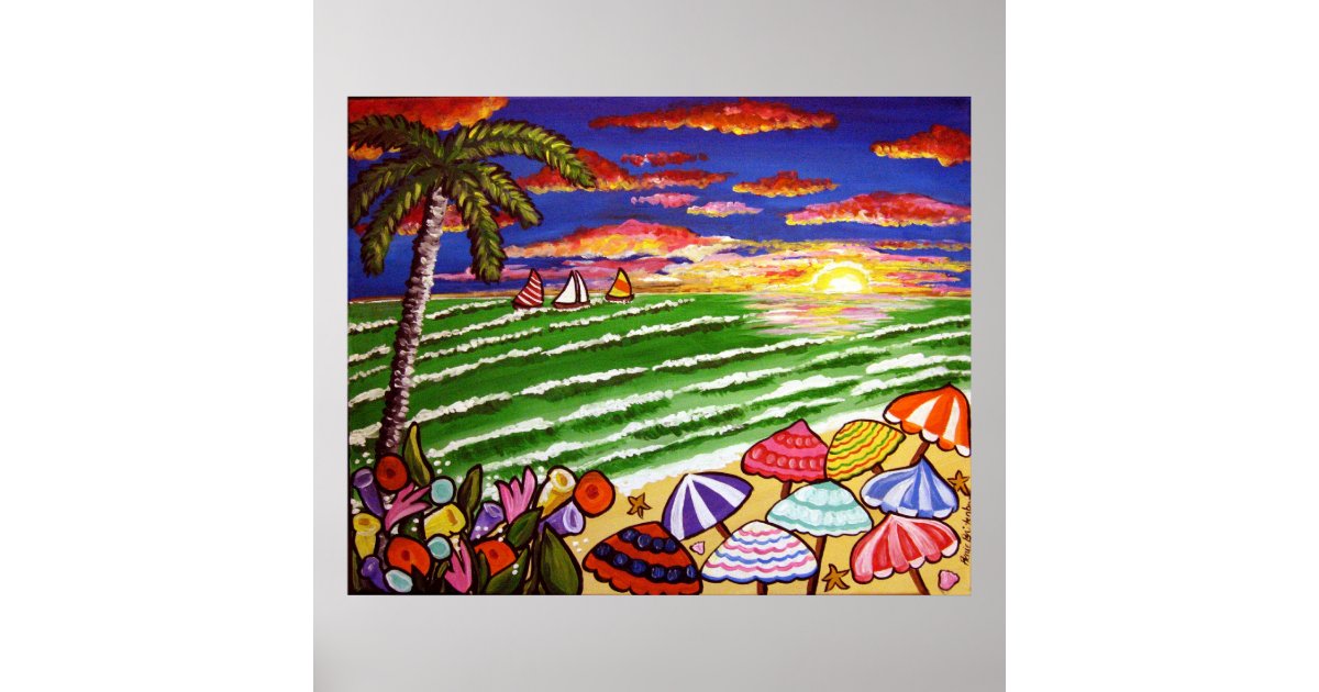 Beach Sunset Siesta Key Folk Art Poster | Zazzle
