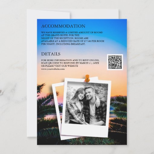 Beach Sunset String Lights Photo QR Code Wedding Invitation | Zazzle