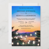 Beach Sunset String Lights Photo QR Code Wedding Invitation | Zazzle