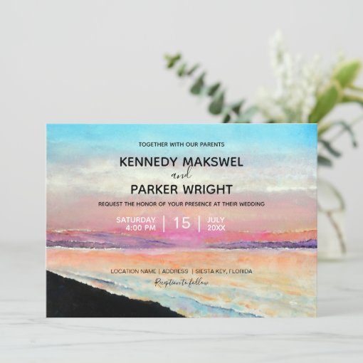 Beach Sunset Theme Wedding Invitation | Zazzle