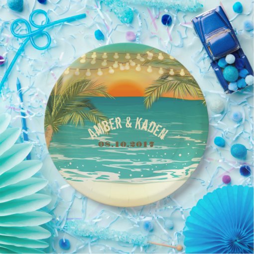 Beach Sunset Wedding Custom Paper Plates | Zazzle
