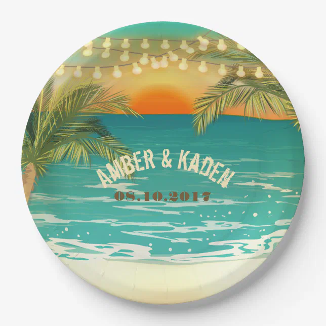 Beach Sunset Wedding Custom Paper Plates | Zazzle