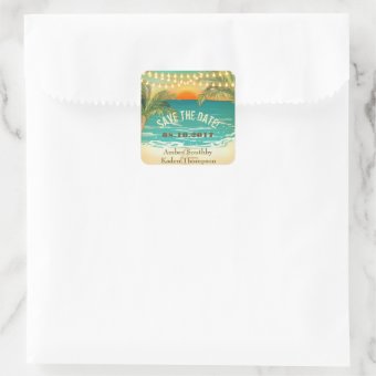 Beach Sunset Wedding Save the Date Square Sticker | Zazzle