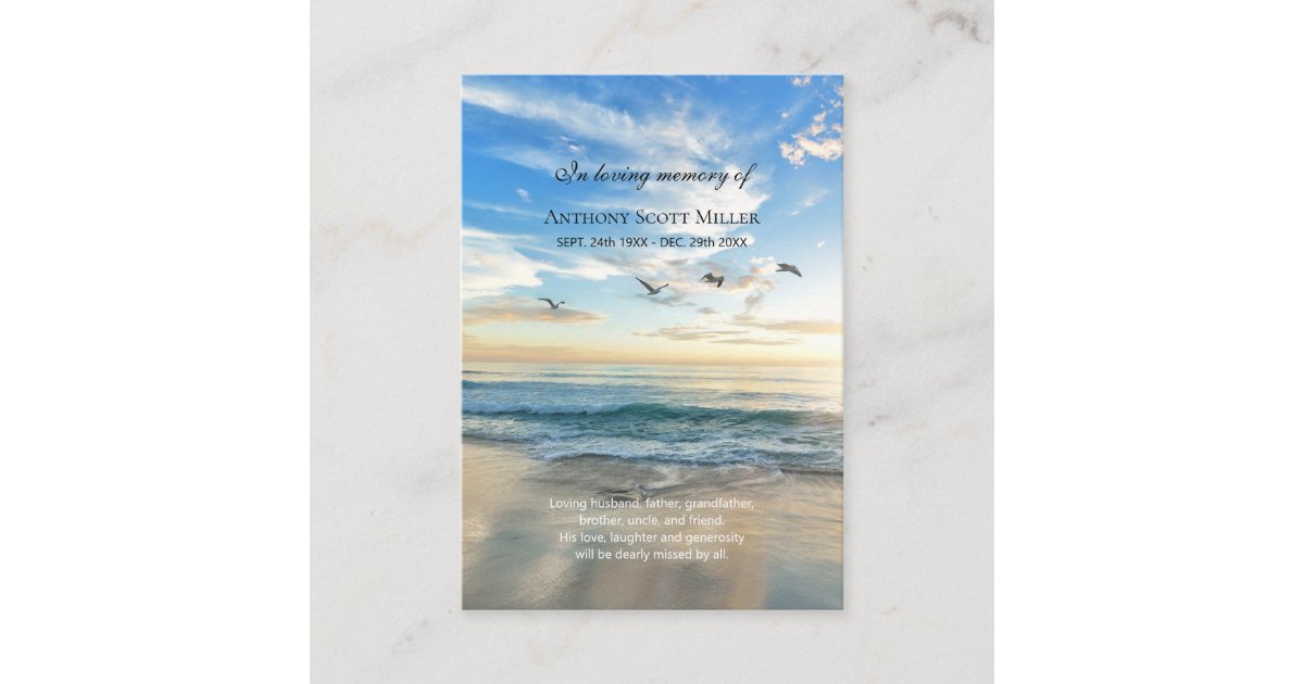 Beach theme photo memorial card | Zazzle