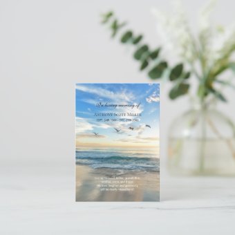 Beach theme photo memorial card | Zazzle