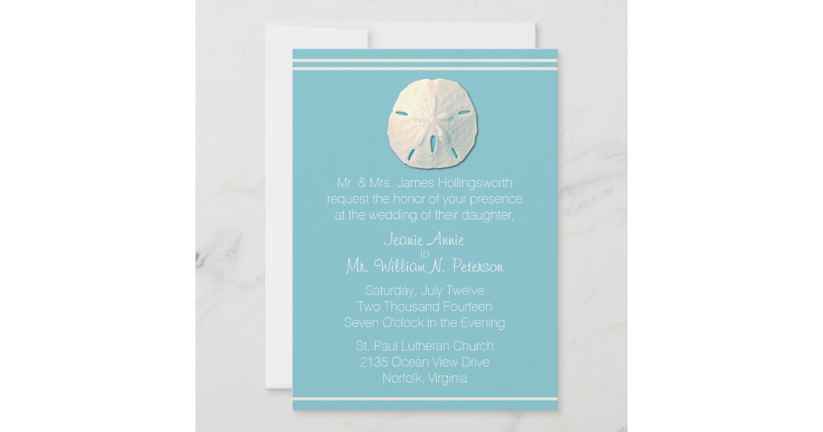 Beach Theme Sand Dollar Wedding Invitation | Zazzle