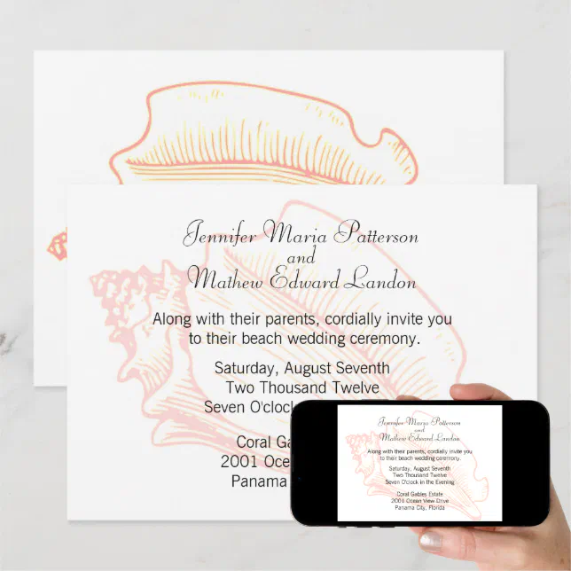 Beach Theme Seashell Wedding Invitation | Zazzle