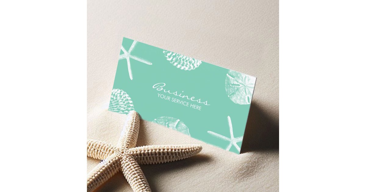 Beach Theme Seashells Stylish Mint Green Business Card | Zazzle