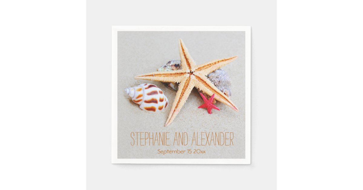 Beach Theme Starfish and Seashell Paper Napkins | Zazzle
