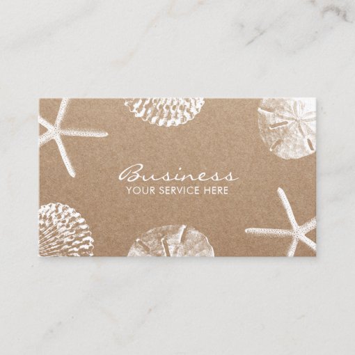 Beach Theme Starfish & Seashells Rustic Kraft Business Card | Zazzle
