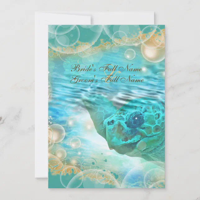Beach theme wedding turtle blue invitation | Zazzle