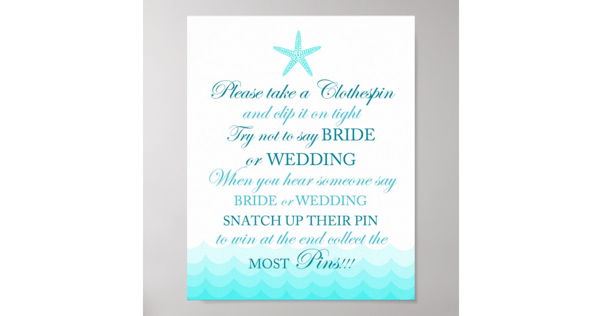 Beach themed bridal shower sign 8x10" | Zazzle