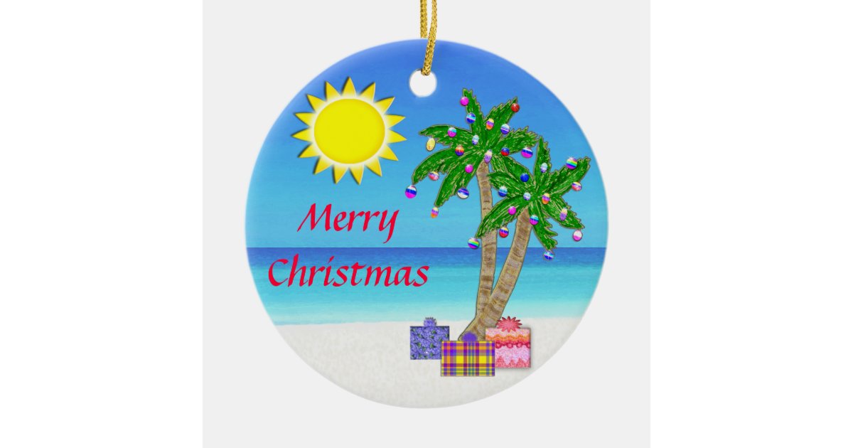 Beach Themed Ornaments, Merry Christmas! Ceramic Ornament | Zazzle