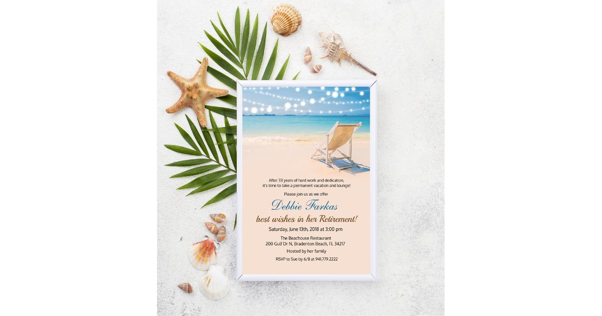 Beach Themed Retirement Lounge Chair Invitation | Zazzle
