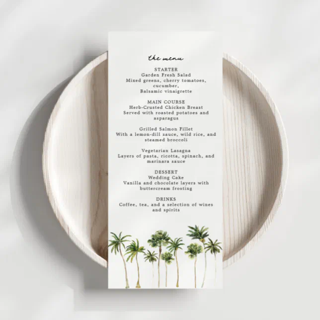 Beach Themed Watercolor Palm Tree Menu | Zazzle