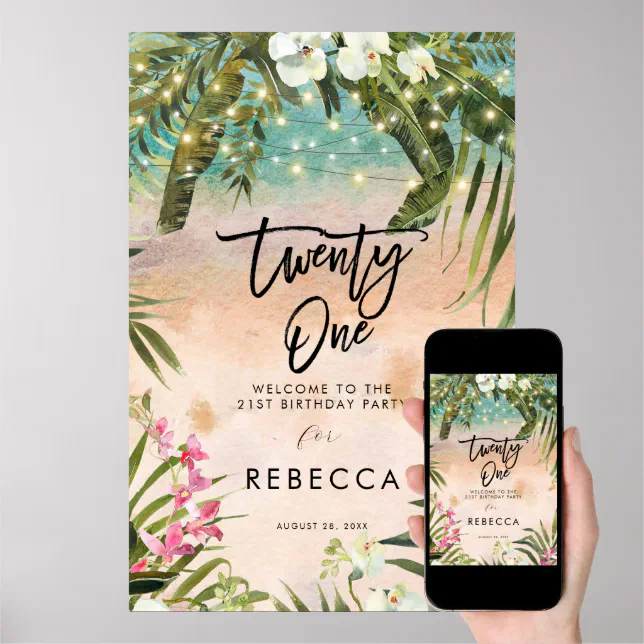 beach tropical 21st birthday welcome sign poster | Zazzle