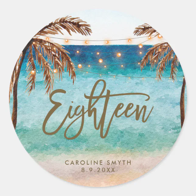 beach tropical eighteen 18th birthday sticker | Zazzle