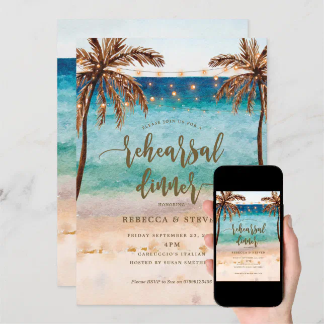 beach tropical modern rehearsal dinner invitation | Zazzle