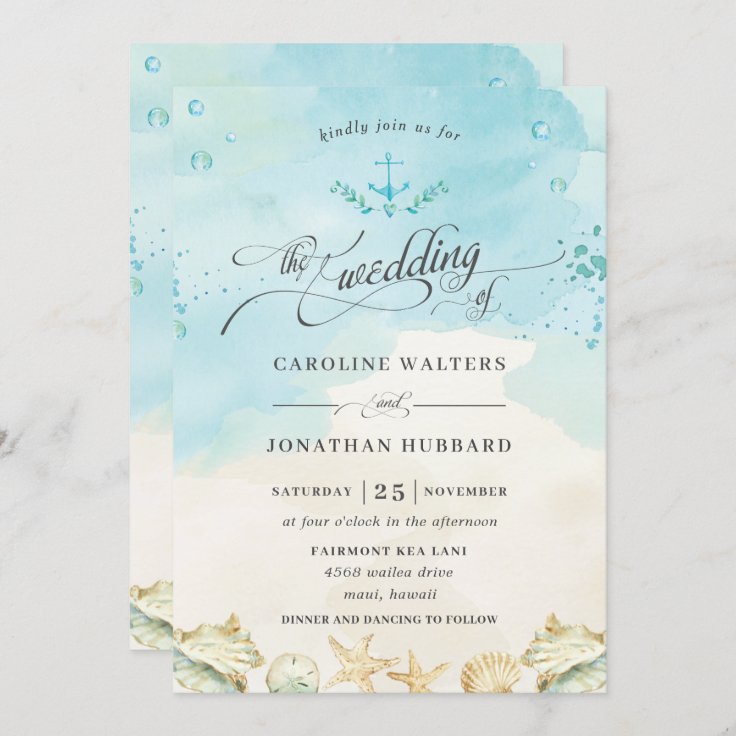 Beach Tropical Nautical Destination Wedding Invitation | Zazzle