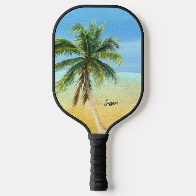 Beach Tropical Palm Tree Monogram Pickleball Paddle | Zazzle