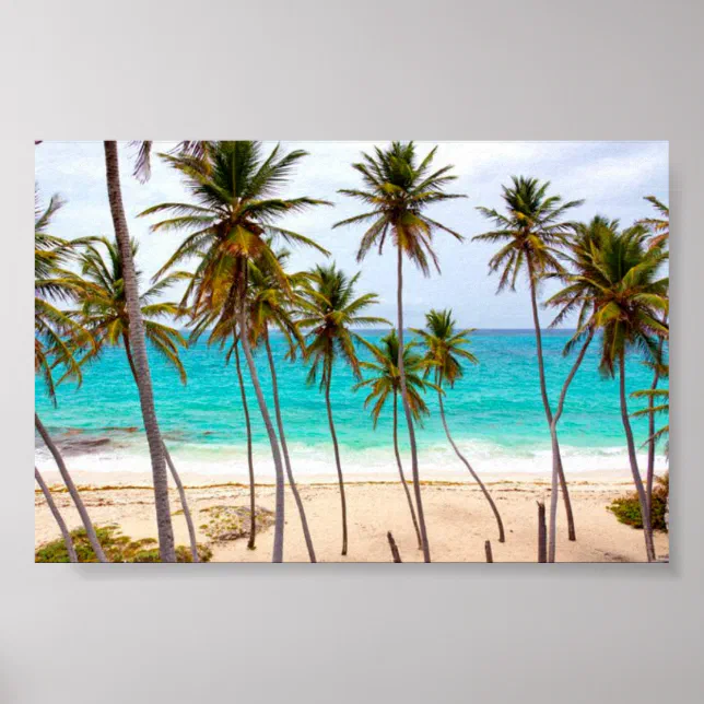 Beach Tropical with Palm Trees Poster | Zazzle