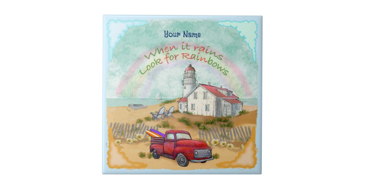 Beach Truck Lighthouse Ceramic Tile | Zazzle