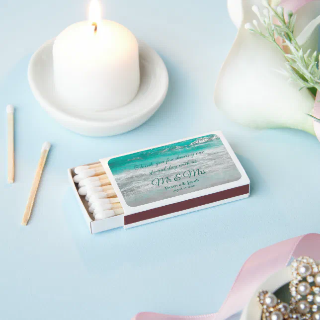 Beach Turquoise Tropical Wedding Ocean Waves Matchboxes | Zazzle
