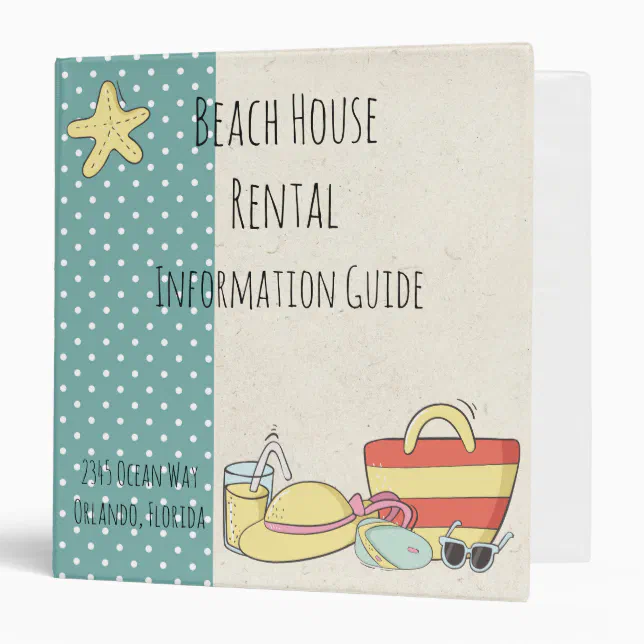 Beach Vacation House Rental Guide Instructions 3 Ring Binder | Zazzle