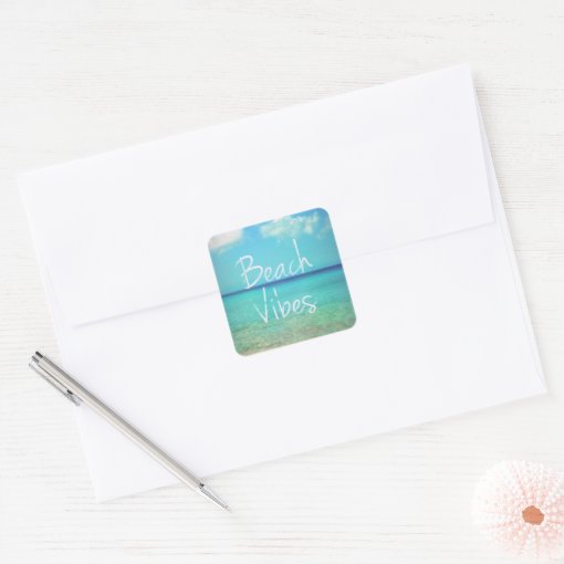 Beach vibes square sticker | Zazzle