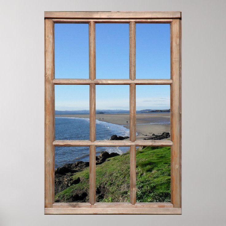 Beach View Illusion from a Fake Wood Window Poster | Zazzle