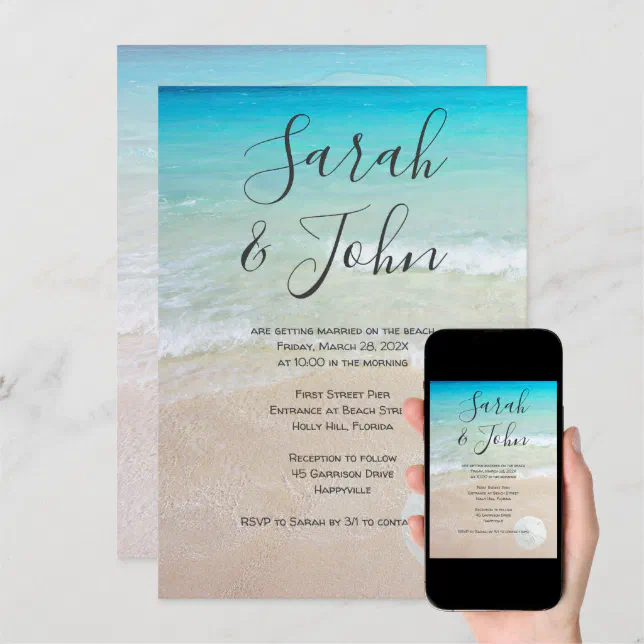 Beach Vows Modern Casual Sand Dollar Invitation | Zazzle